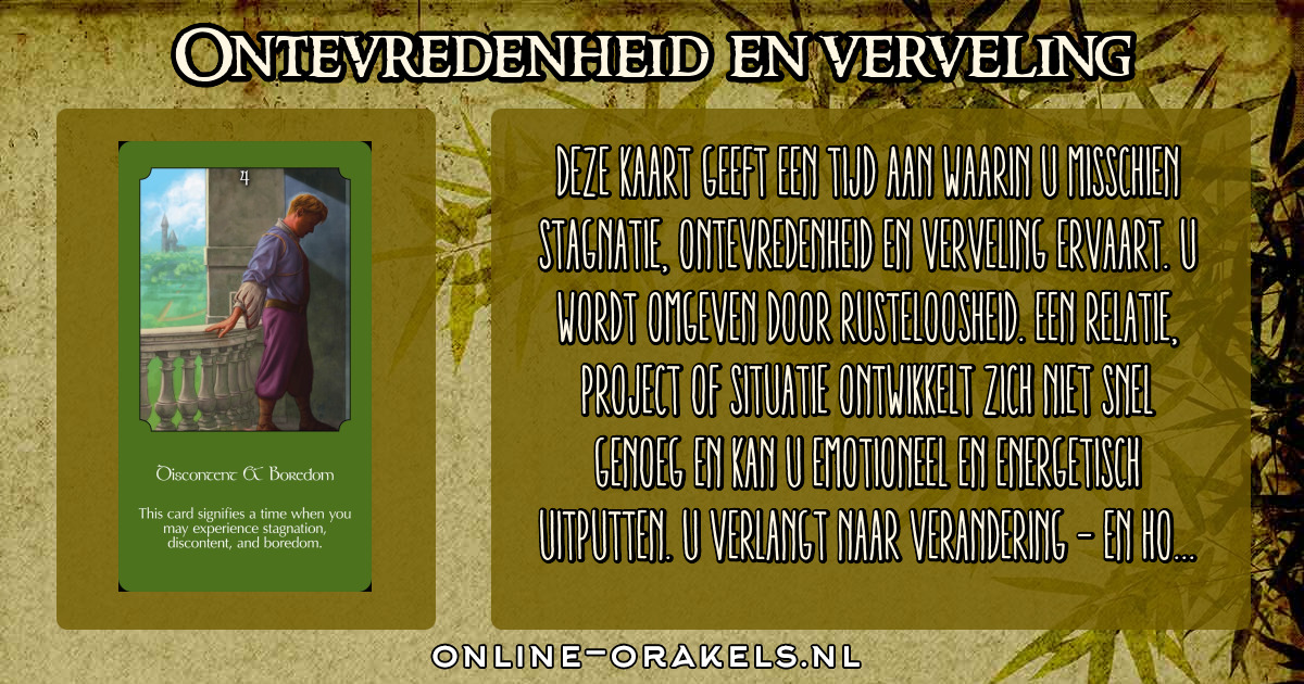 Ontevredenheid en verveling | Paranormale kracht van tarot | Online Orakels